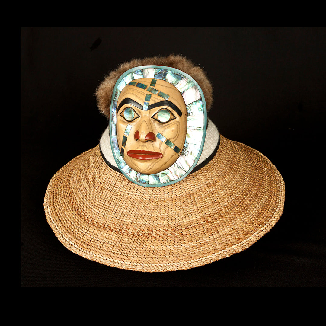 Crescent Moon Mask on Ravenstail Crown and Cedar Twined Hat – Dorothy ...